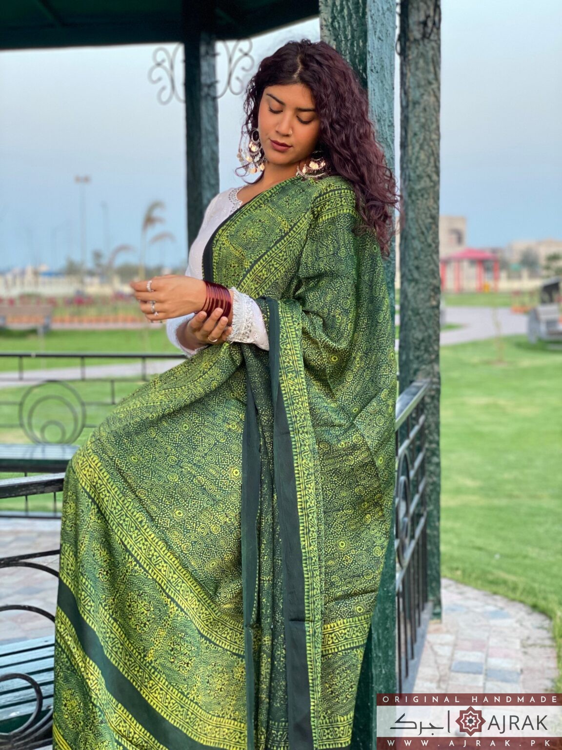 Green Ajrak Silk Dupatta