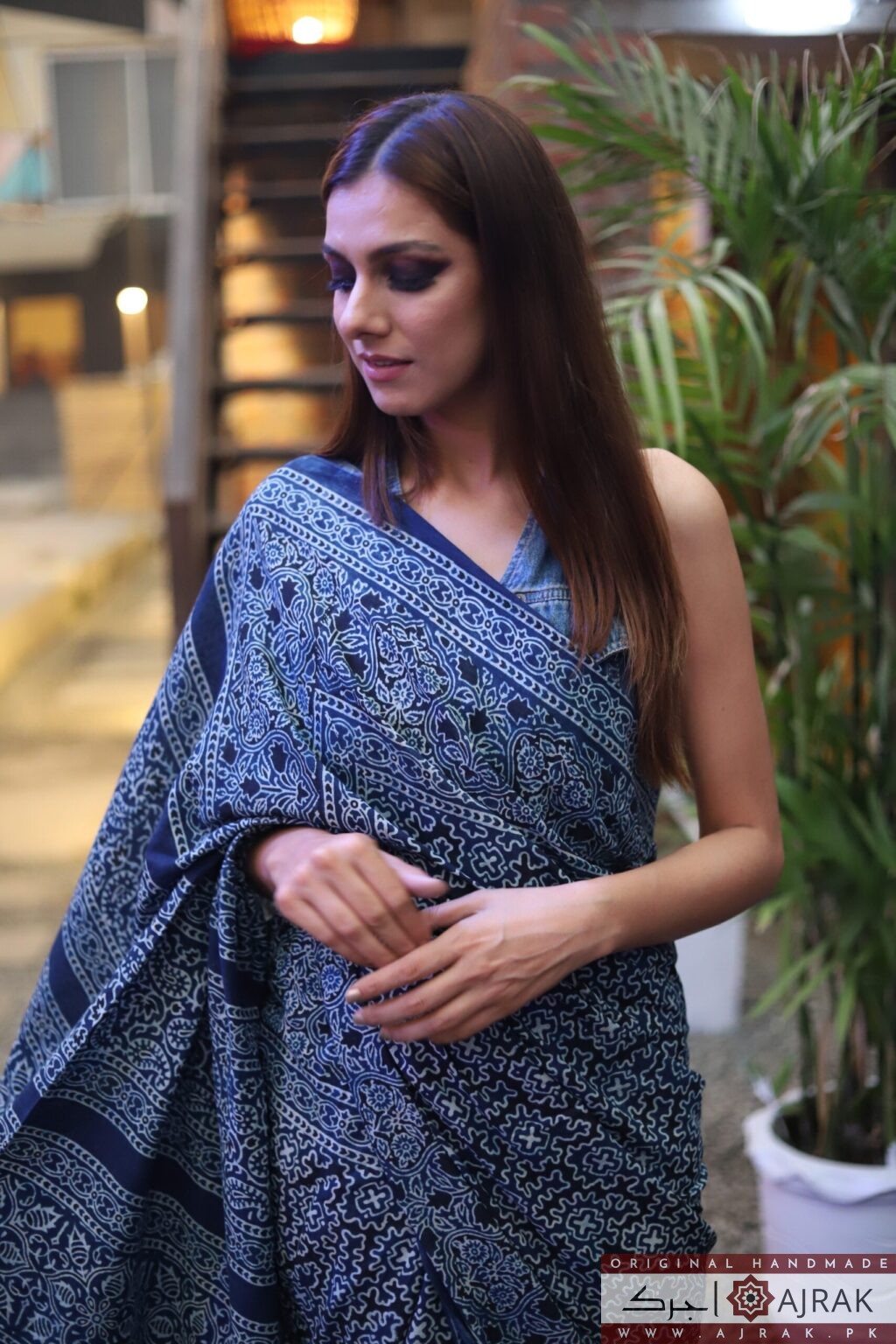 Blue Ajrak Saree - Natural Dye - Kakkar Ajrak Design