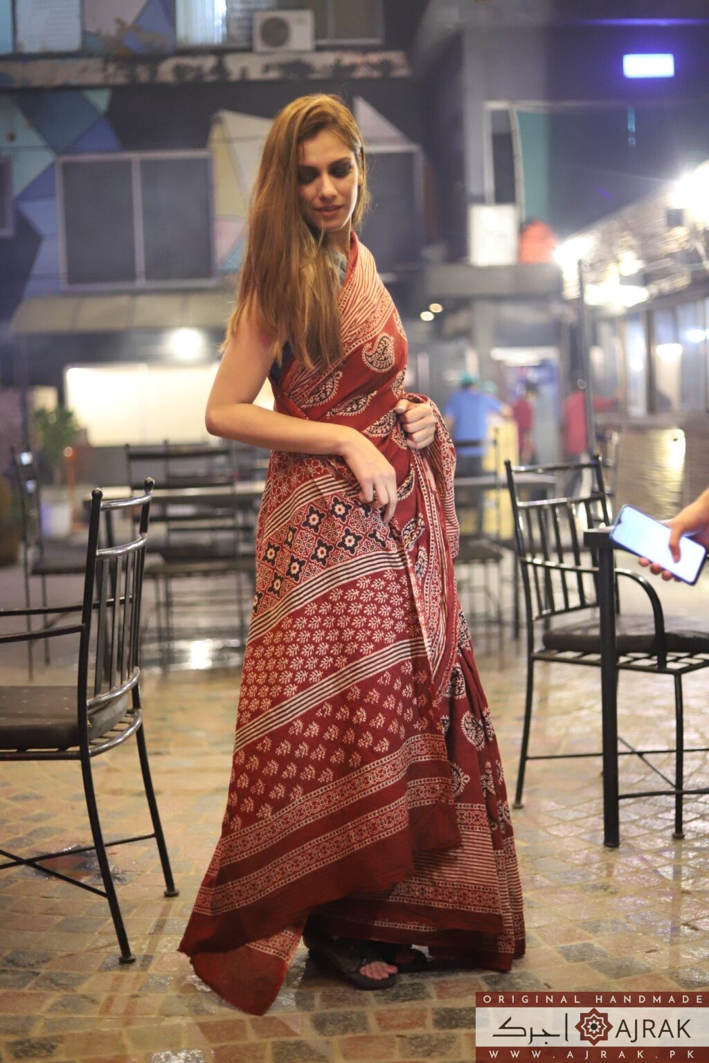 Maroon Saree with Natural Dye - Authentic Naro Ajrak Design