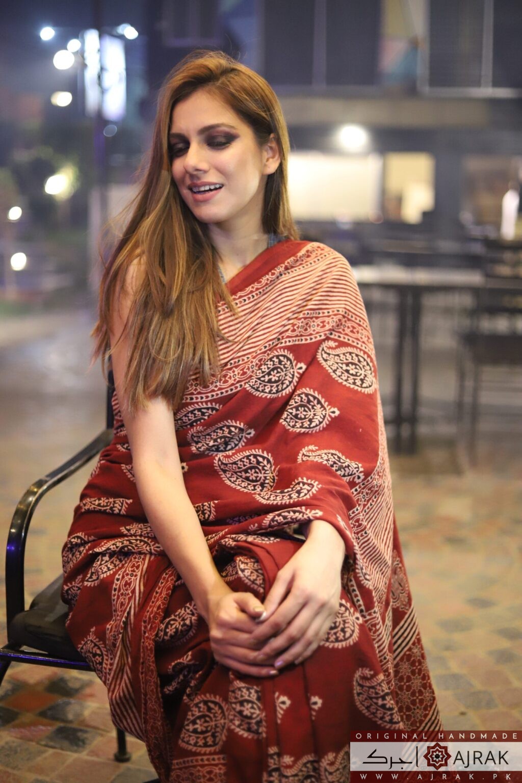 Maroon Saree with Natural Dye - Authentic Naro Ajrak Design